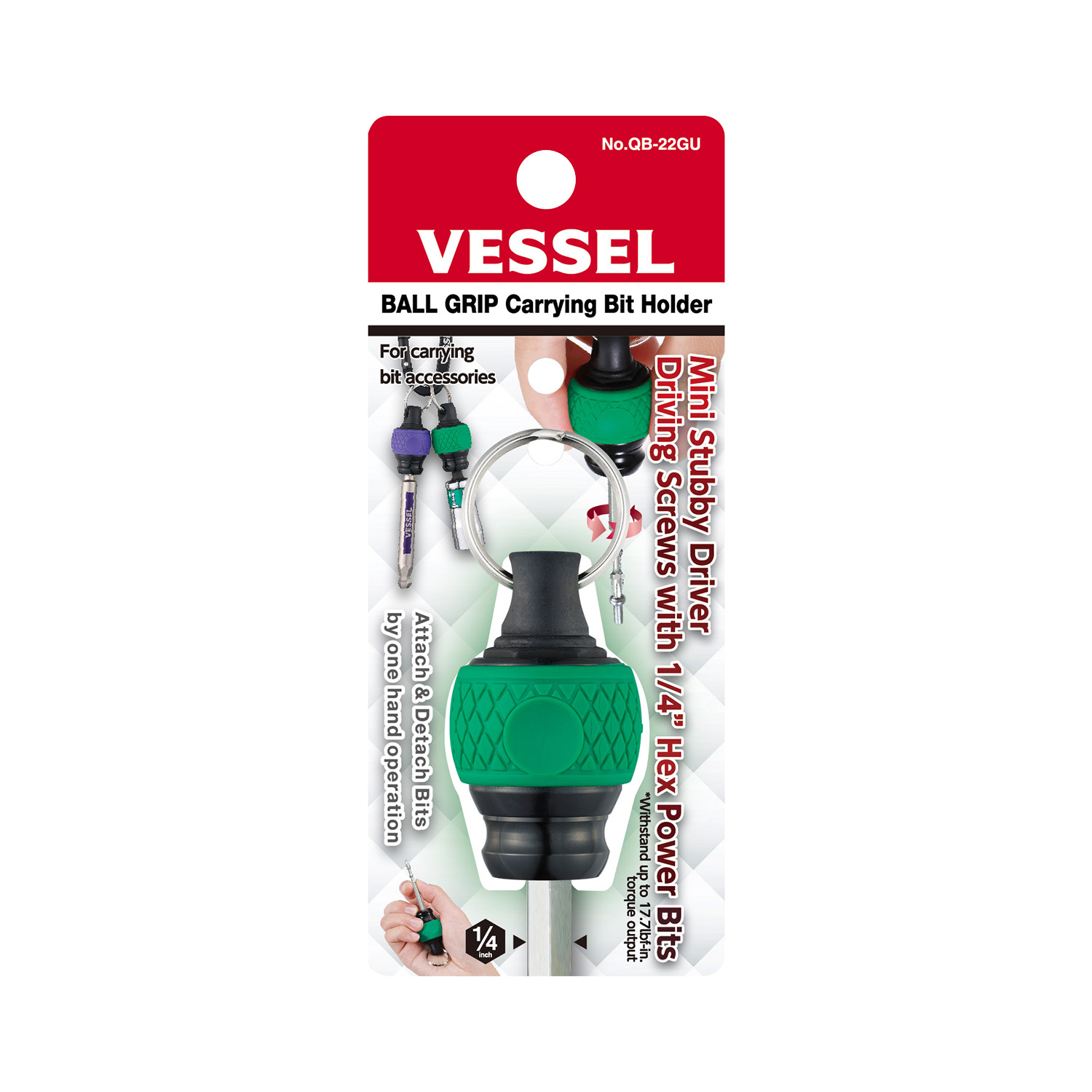 Ball Grip Carrying Bit Holder No QB22GU Green Bits And Accessories